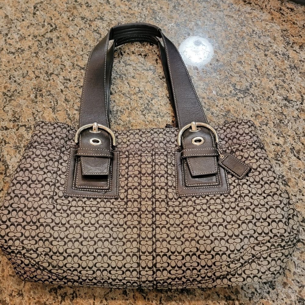 Coach Soho Business Tote Black Leather Signature Buck… - Gem